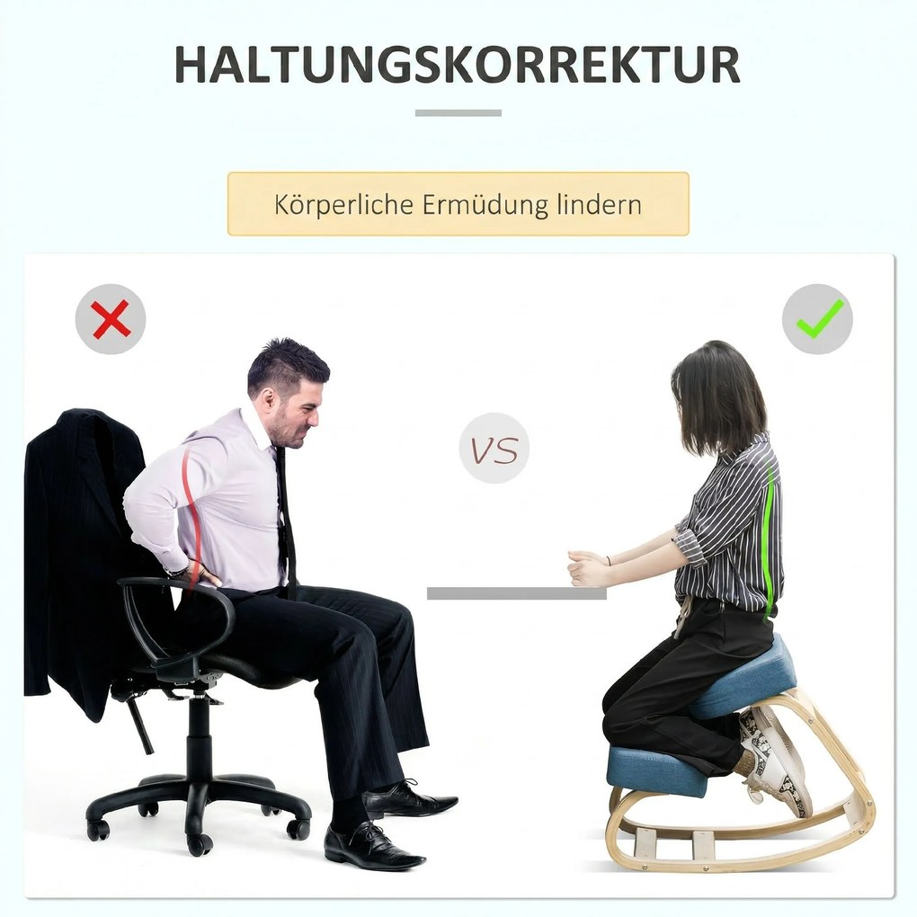 Vinsetto Ergonomická Kolenní Židle z Březového Dřeva, Křeslo pro Udržení Správného Držení Těla s Paměťovou Pěnou a Polyesterovým Polštářem pro Domov …
