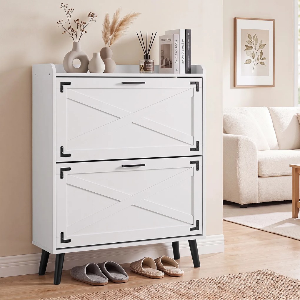 Costway Botník s 2 výklopnými zásuvkami Volně stojící botník – 80 × 24 × 103 cm