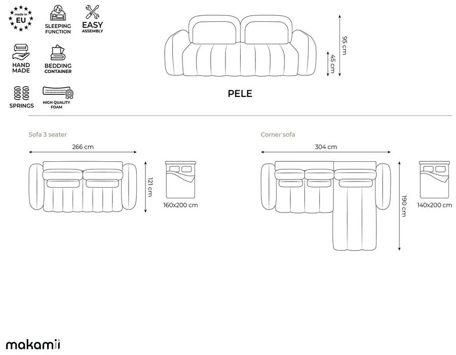 Tmavě šedá rozkládací/s úložným prostorem pohovka z textilie bouclé 266 cm Pele – Makamii