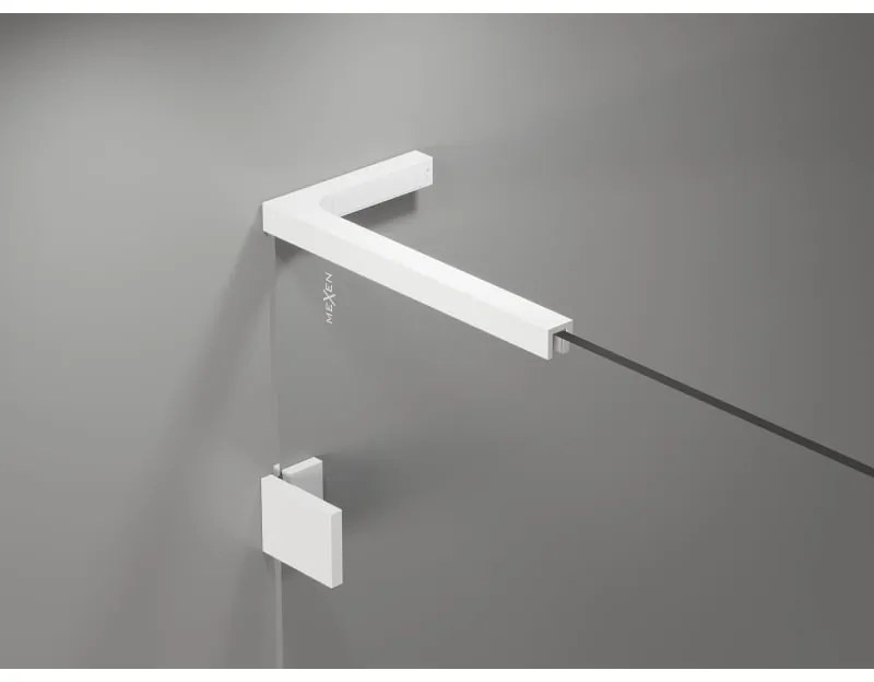 Mexen Lunar, L pravý výklopný pětiúhelníkový sprchový kout 80 x 100 cm, 8mm čiré sklo, bílý profil, 831L-080P-100L-20-00-P