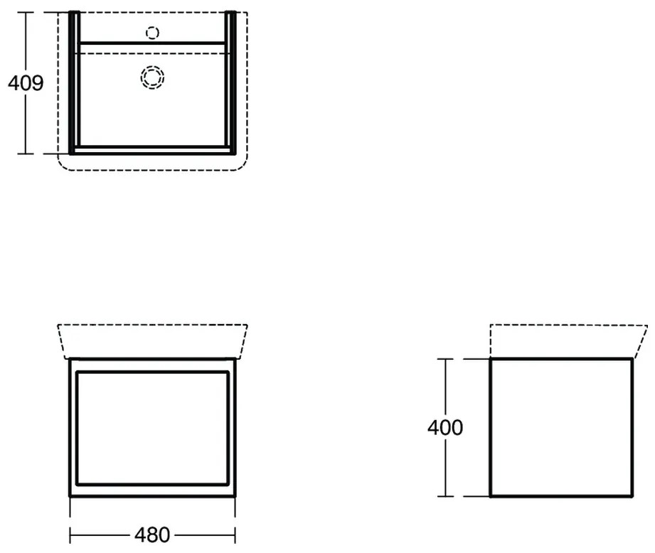 Ideal Standard Connect Air- Skříňka pod umyvadlo CUBE 55cm, 1 zásuvka, Lesklý bílý + matný bílý lak E0844B2