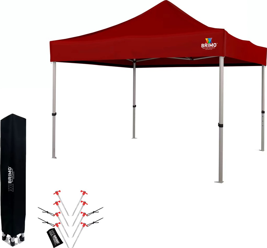 BRIMO Zahradní altán Skládací 3x3 m | Prémiová ochrana UV/PVC | Pevná konstrukce BRIMO | Rychlé skládání bez nářadí - bez stěn - Červená S. Alu