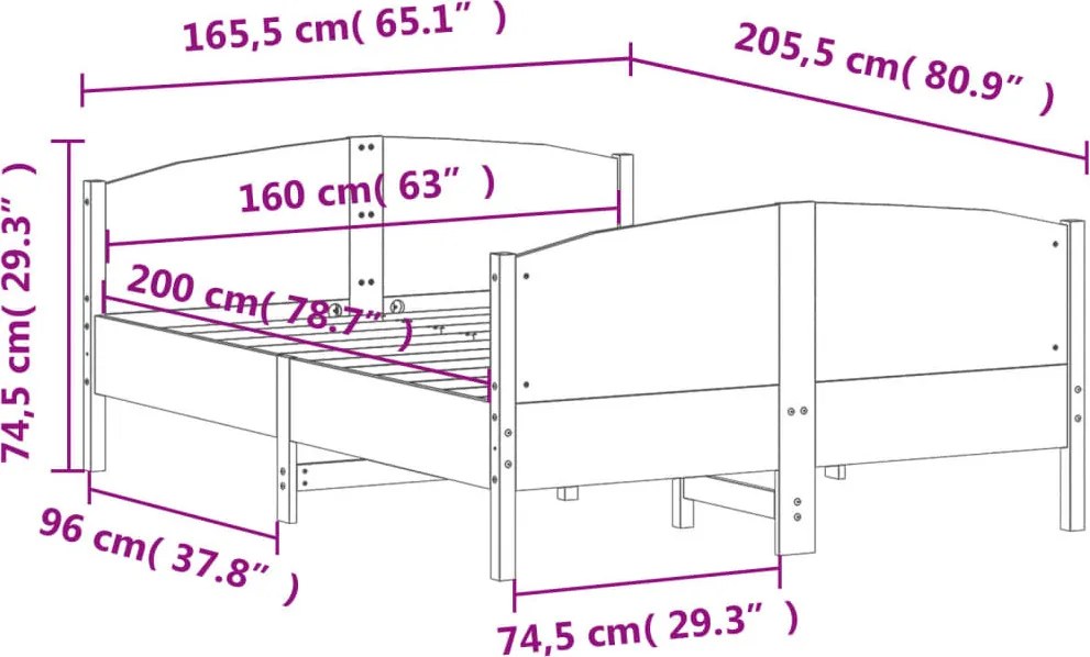 vidaXL Rám postele s čelem voskově 160x200 cm masivní borovice [3216168] Barva: Bílá