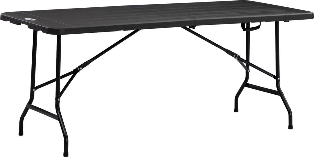 Outsunny skládací zahradní stůl pro 6 osob, bufetový stůl s ocelovým rámem, terasový stůl vzhled dřeva 180 x 75,5 x 73 cm, tmavě šedý