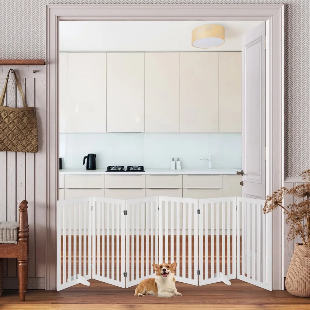 Costway Zábrana pro psy 89 cm vysoká 4 Ochranné dřevěné panely skládací bílá (6