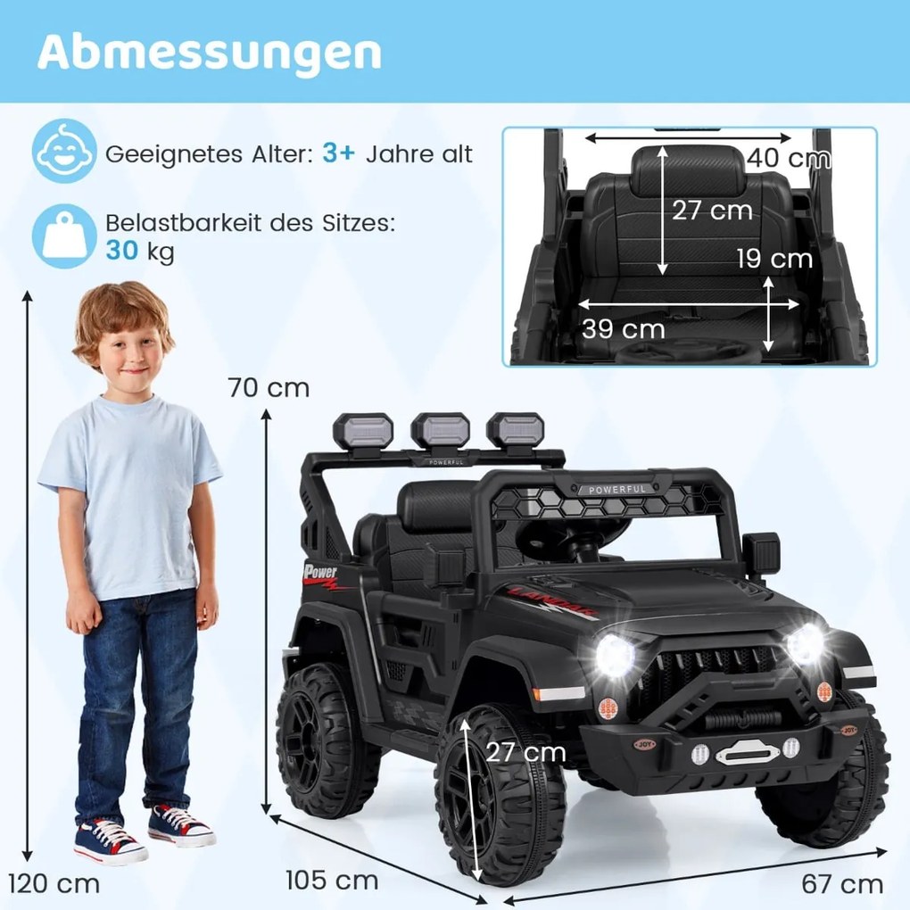 Costway Dětské elektrické auto s 2,4 G dálkovým ovládáním a USB a – černý