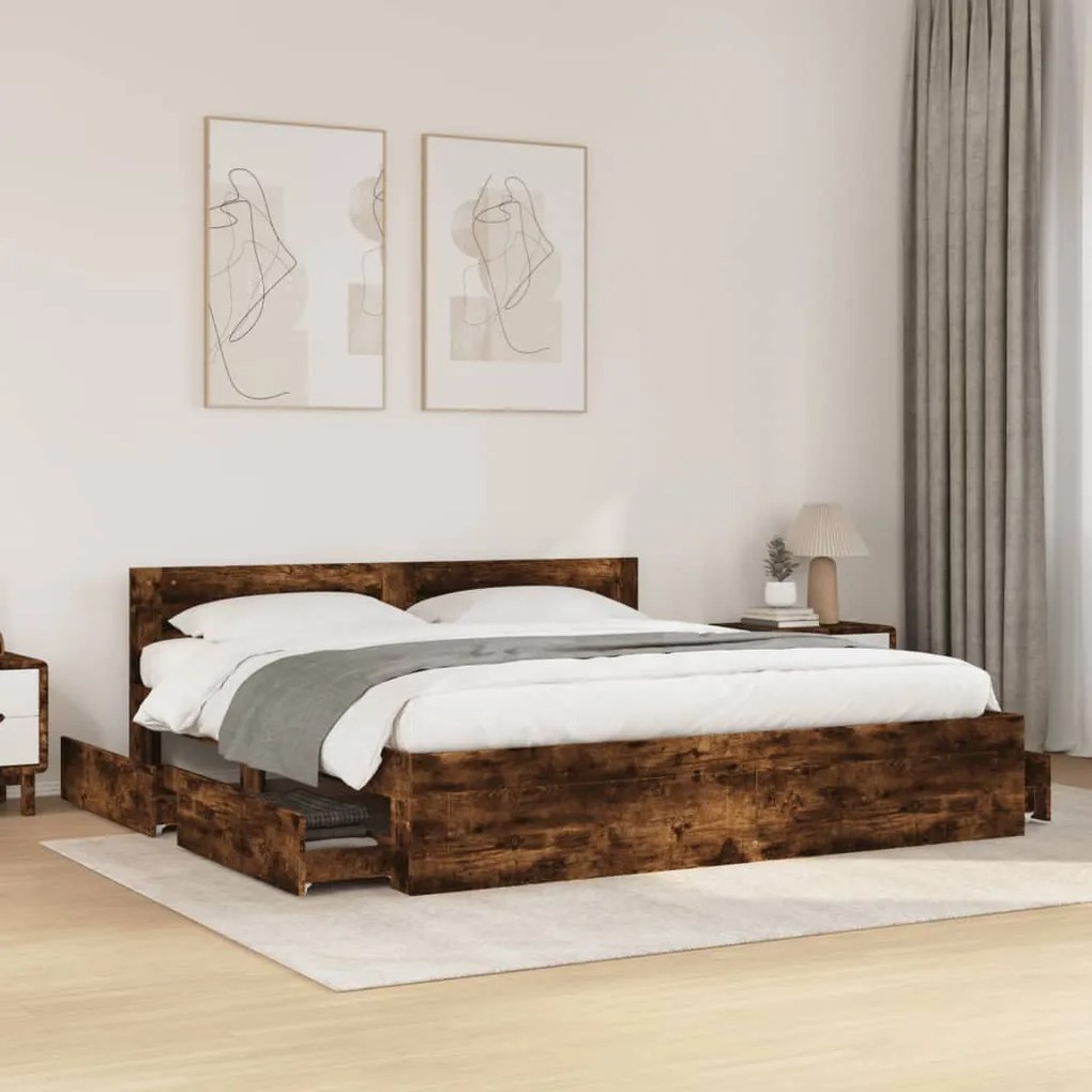 Rám postele s čelem kouřový dub 180 x 200 cm kompozitní dřevo 3295545