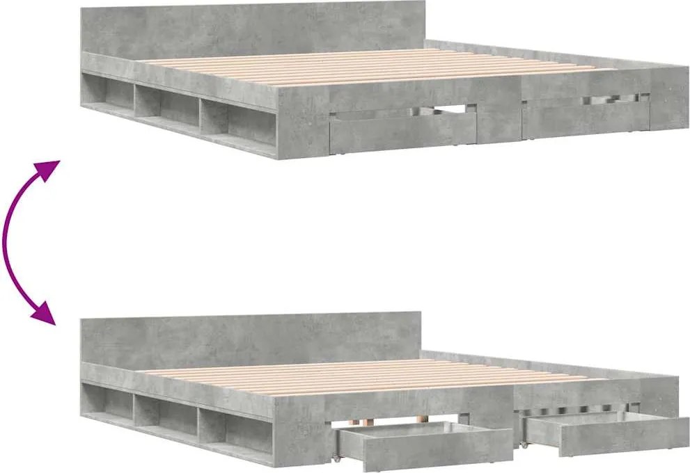 Rám postele se zásuvkami betonově šedý 180 x 200 cm kompozit 3280730