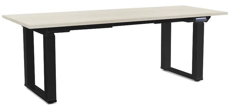 Výškově nastavitelný stůl OfficeTech Strong 200 x 80 cm, černá podnož, bílý jasan