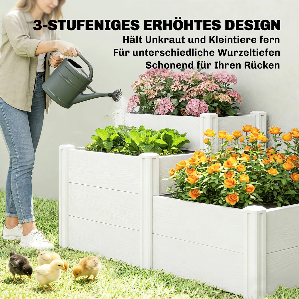 Outsunny Vyvýšený záhon 3-stupňový stohovatelný zahradní záhon s otevřenou základnou, modulární bylinkový záhon DIY montážní plast
