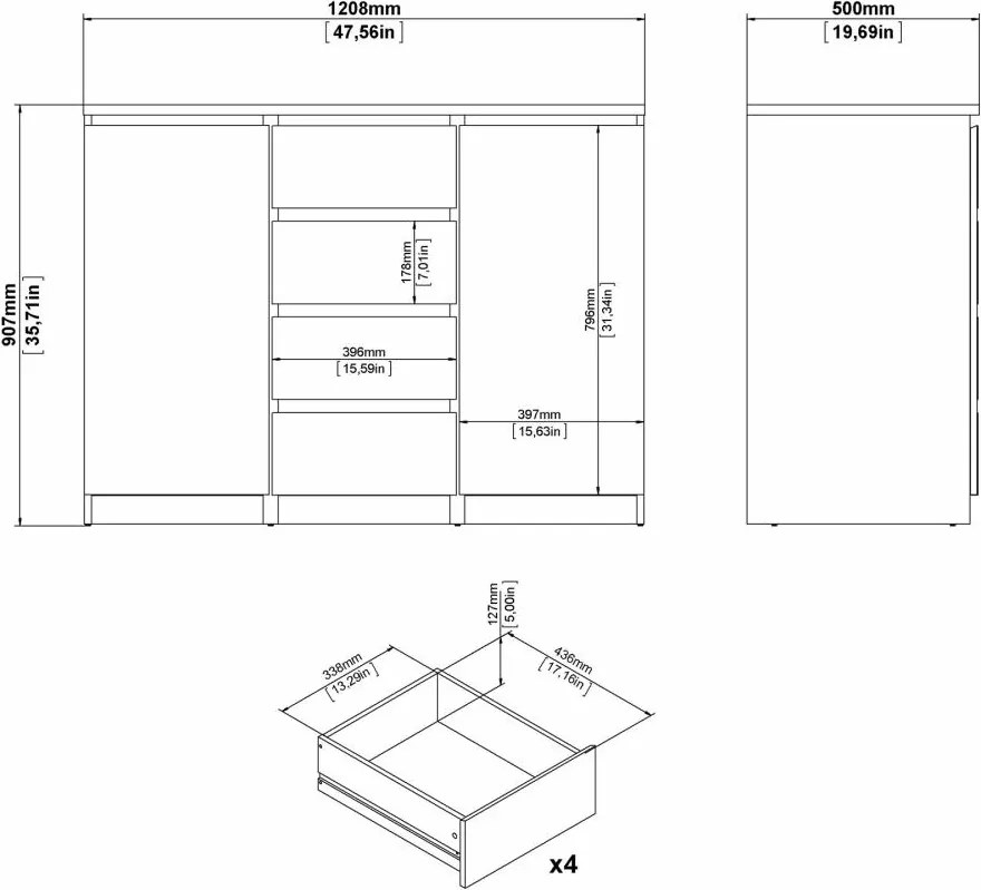 FALCO Komoda Simplicity 236 beton/bílý lesk