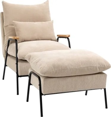 HOMCOM čalouněné křeslo s podnožkou, relaxační křeslo s funkcí ležení, čalouněná židle, polštář, televizní křeslo, 68 x 91,5 x 88 cm, béžová