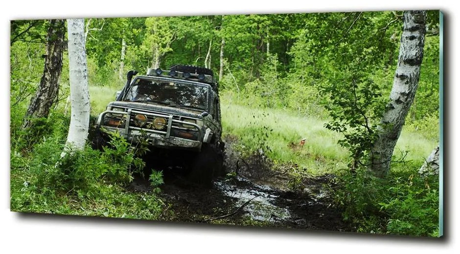 Wallmuralia Foto-obraz fotografie na skle Jeep v lese 125x50 cm