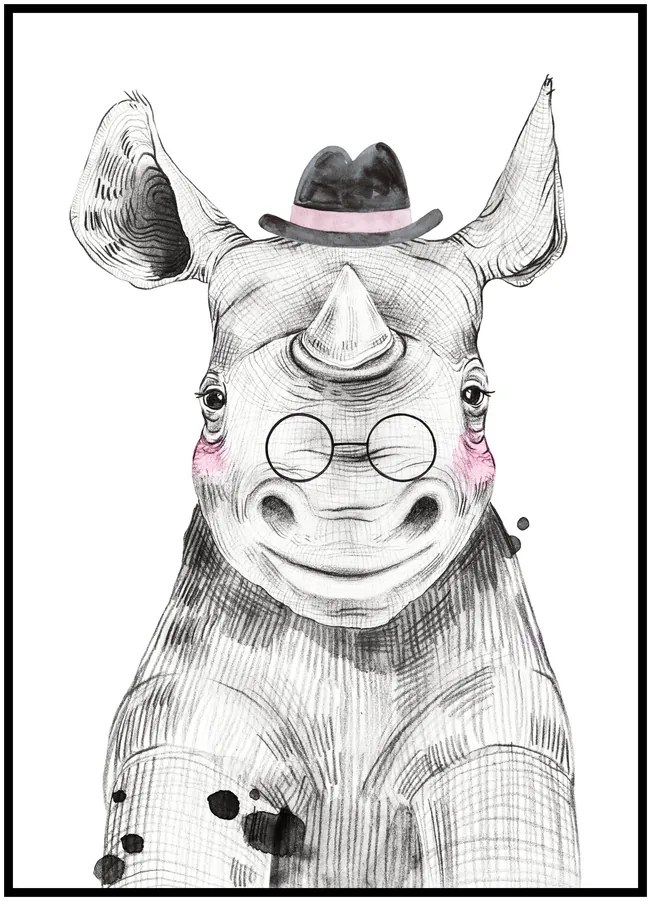Plakát Nosorožec Rozměr plakátu: 40 x 50 cm, Varianta nosorožce: Nosorožec s kytičkou