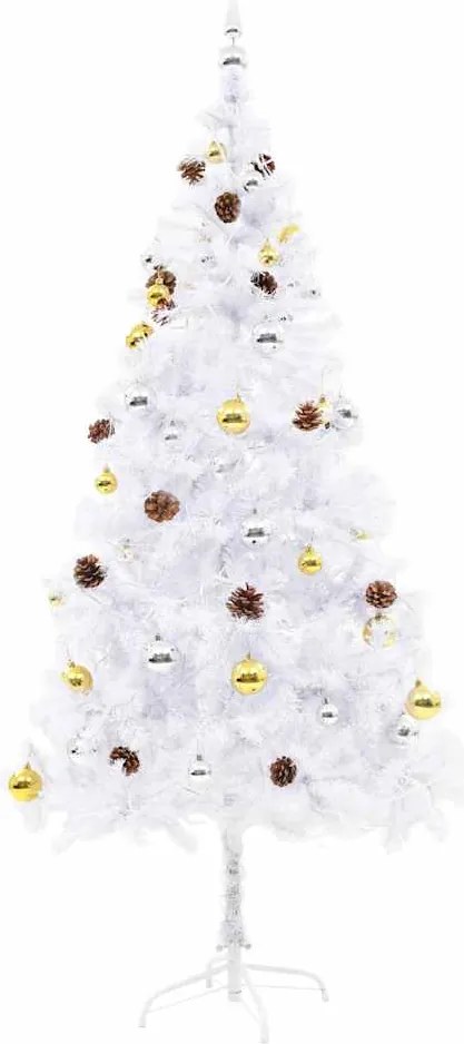 Vánoční stromek s LED osvětlením a baňkami bílý 180 cm 321503
