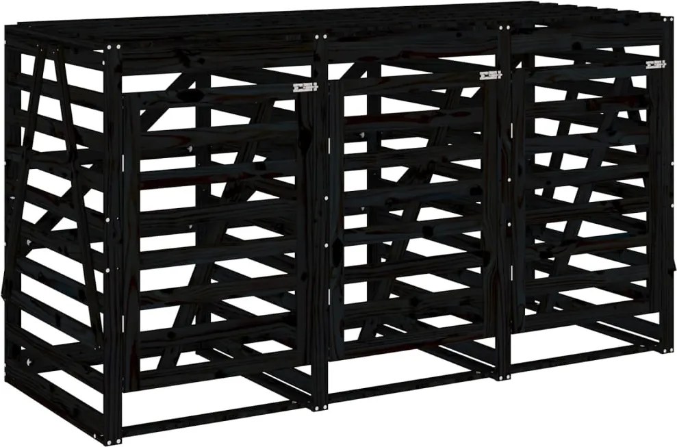 Úložný box na tři popelnice černý masivní borové dřevo 3157695