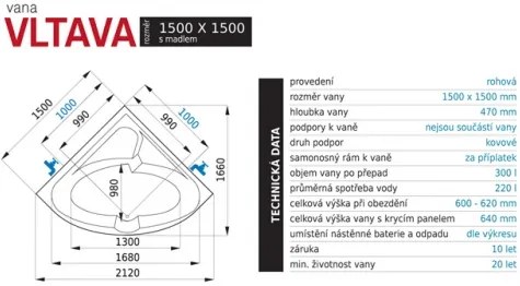 Santech VLTAVA 150 x 150 cm SAVLT150 vana akrylátová