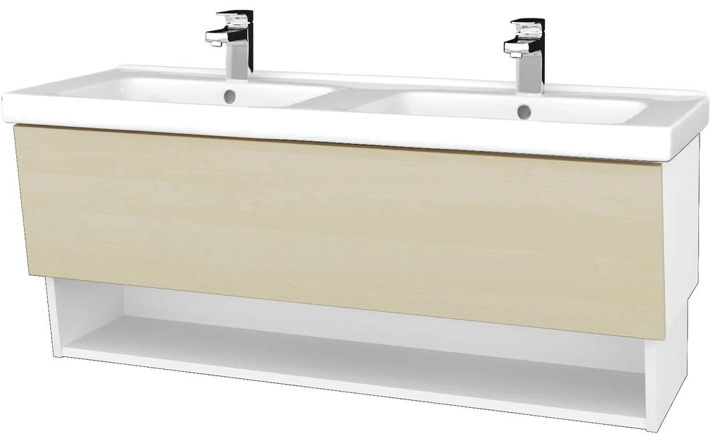 Dřevojas Koupelnová skříň INVENCE SZZO 125 (dvojumyvadlo Harmonia) Varianta: L01 Bílá vysoký lesk / D02 Bříza