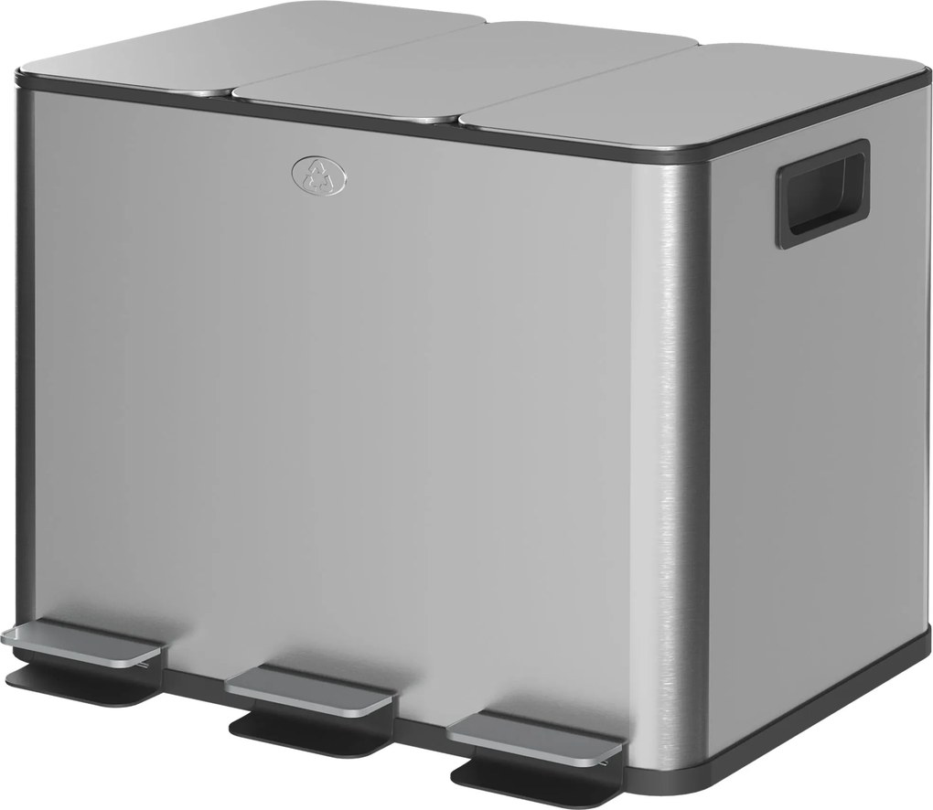 HOMCOM 3-komorový 20L kuchyňský pedálový koš se 3 tiše zavírajícími víky z nerezové oceli a PP, 61,9 x 36,6 x 56,7 cm, Stříbrná