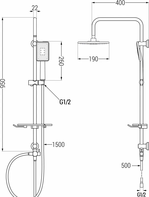 Mexen sprchový set T54 s horní hlavicí čtvercovou, černá, 798545493-71