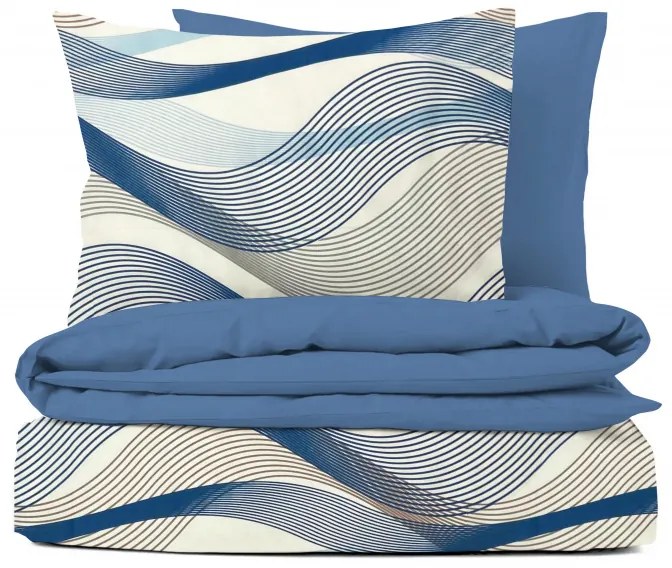 Ervi bavlněné povlečení oboustranné - pruhované vlny modré/modré