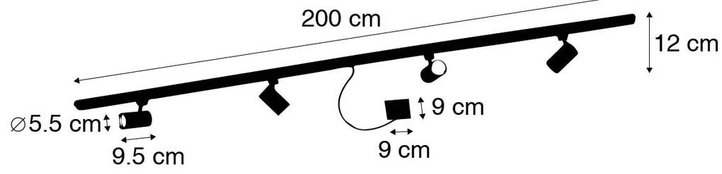 1-fázový kolejnicový systém tmavě bronzový se 4 reflektory a čtvercovým zdrojem energie - Jeana