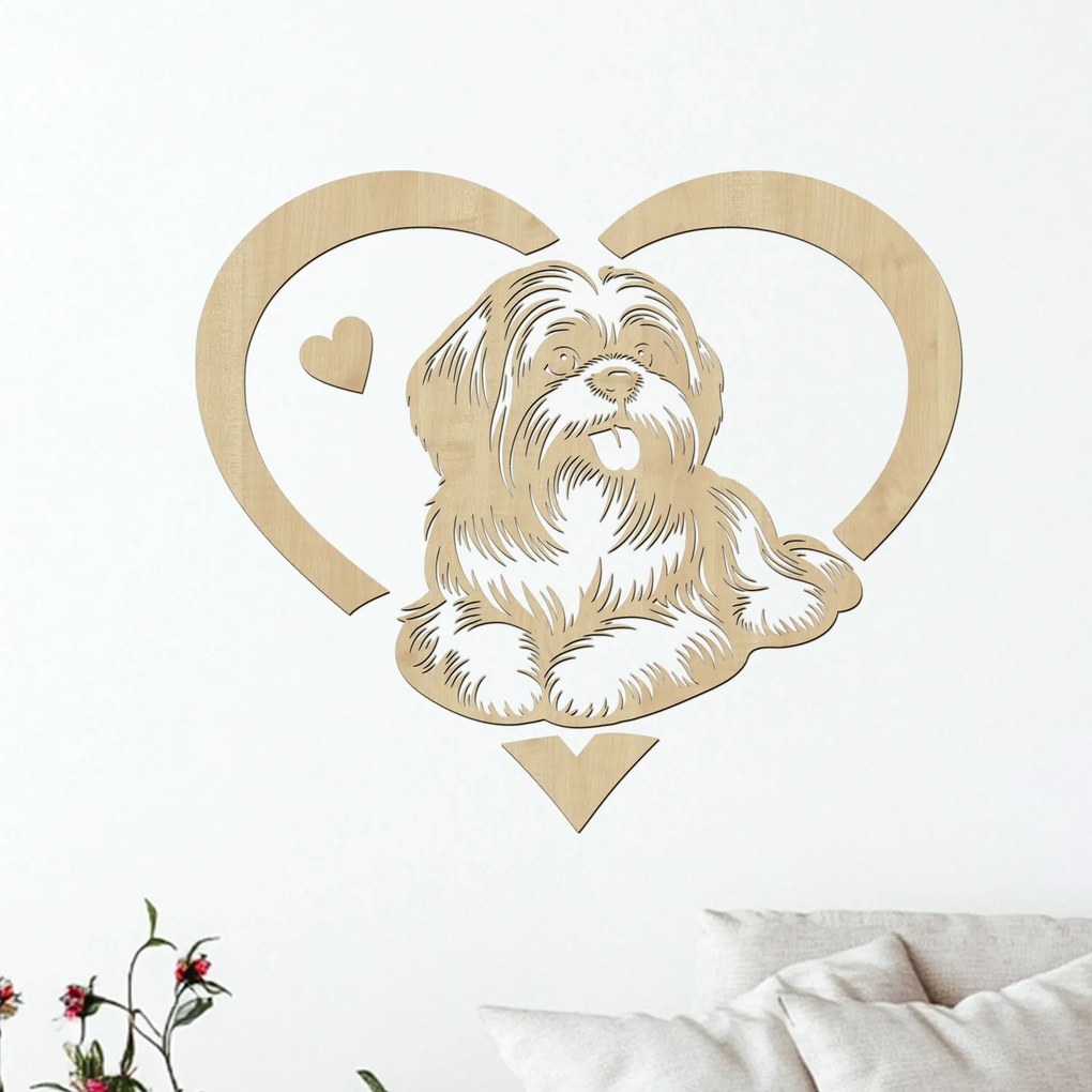 dřevo života Dřevěný obraz ležícího SHIH TZU v srdci Zvolte rozměr (cm): 60x52, Zvolte barvu dekoru: Wenge