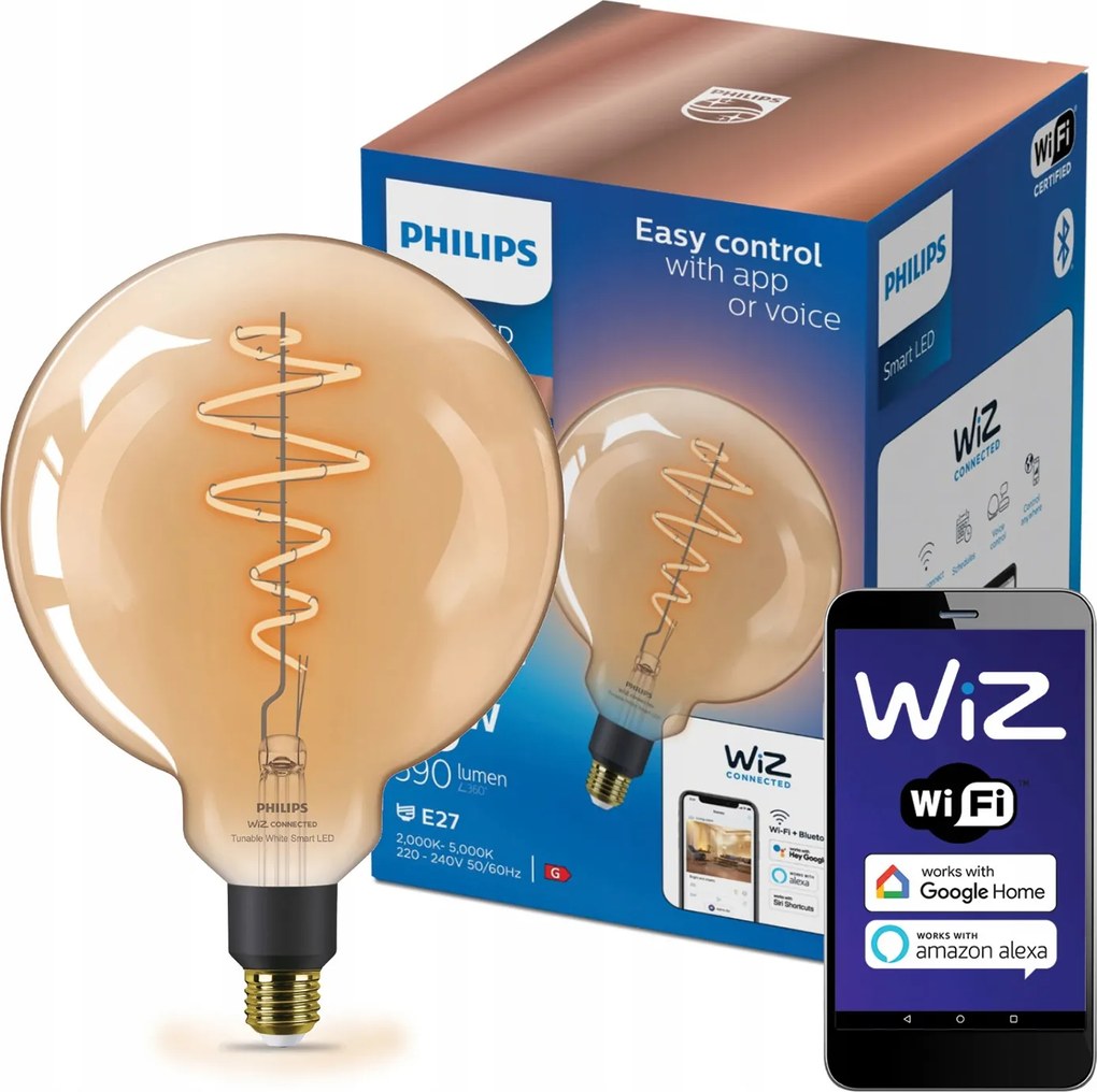 Led žárovka E27 G200 6W 25W Filament Jantarová Smart WiFi Philips WiZ