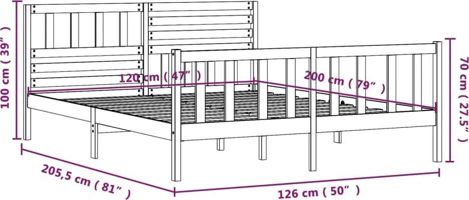 vidaXL Rám postele masivní dřevo 120 x 200 cm [3101149] Barva: Bílá