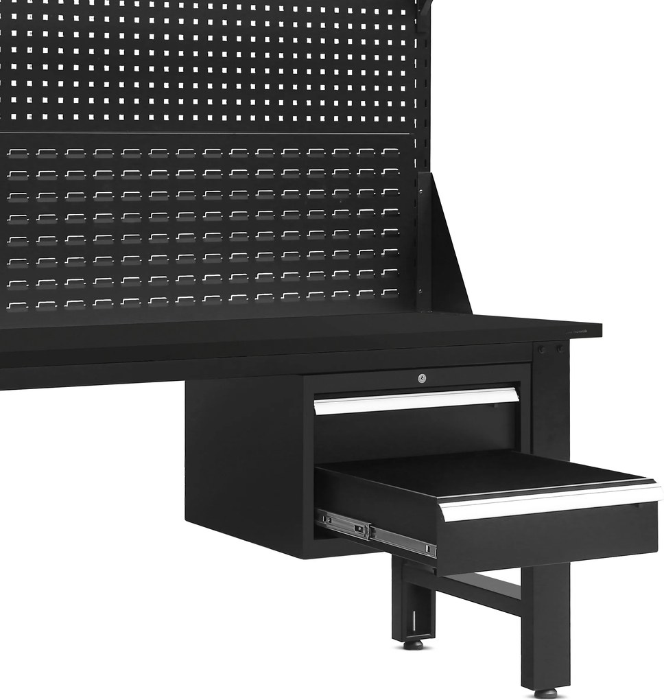 Dílenský stůl s perforovanou stěnou, černý, 1500x1700x750 mm: LOGAN All Black