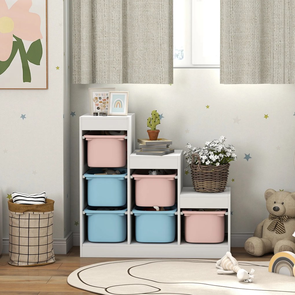 AIYAPLAY Dětský úložný box na hračky se 6 vyjímatelnými boxy, 3 patra, 96 x 38,5 x 90 cm, vícebarevný