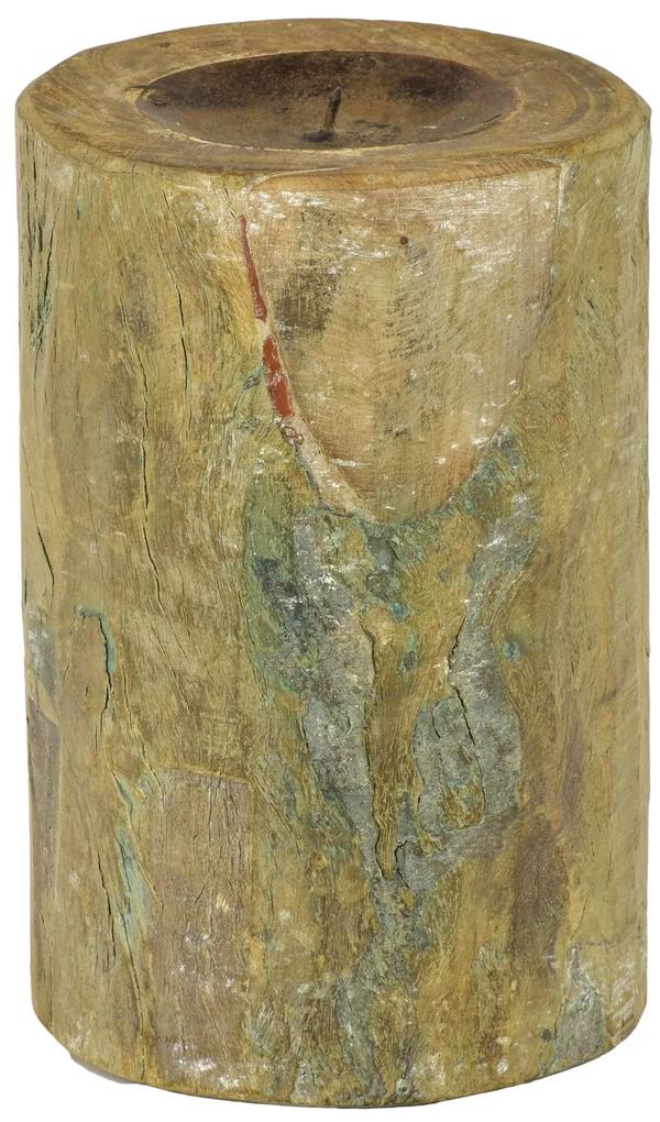 Sanu Babu Dřevěný svícen ze starého teakového sloupu, 17x17x25cm (3E)