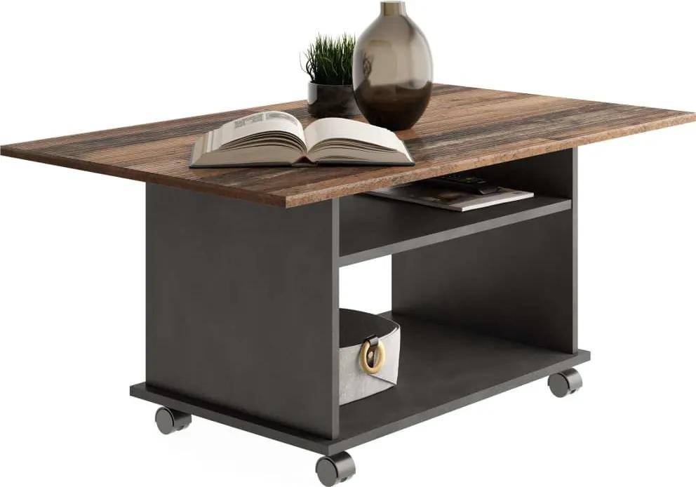 FMD Konferenční stolek s kolečky ové dřevo [428688] Barva: Hnědo-černá