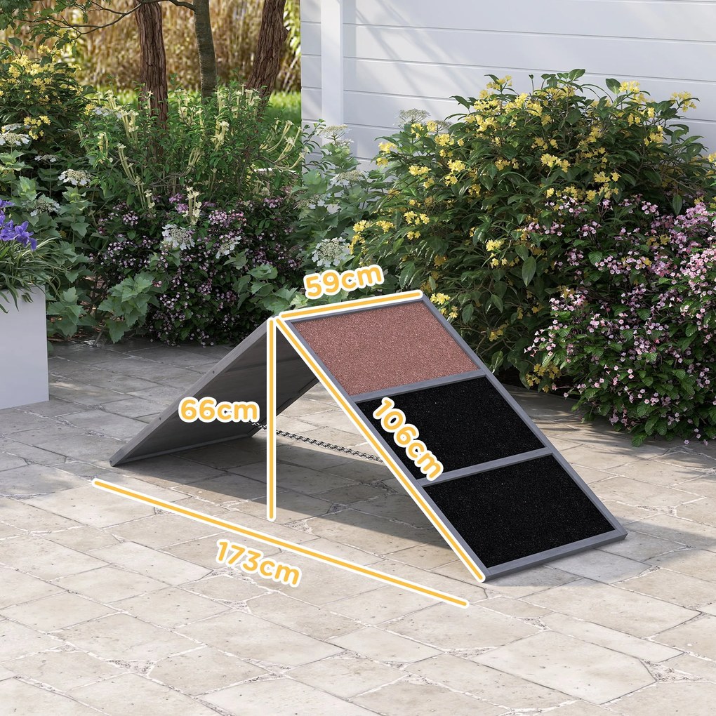 PawHut Agility Ramp pro psy, agility vybavení pro psy, A-rámová konstrukce, protiskluzový povrch, pro psy všech plemen, do zahrady, parku, šedá | Aoso