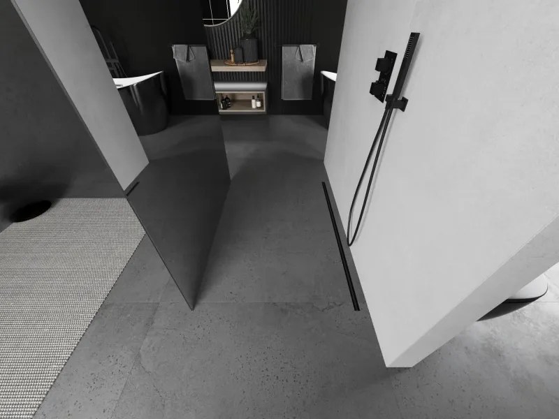 Mexen Kioto, sprchová zástěna Walk-In 110 x 200 cm, 8mm sklo vzor zrcadlo, grafitový profil, 800-110-002-95-50
