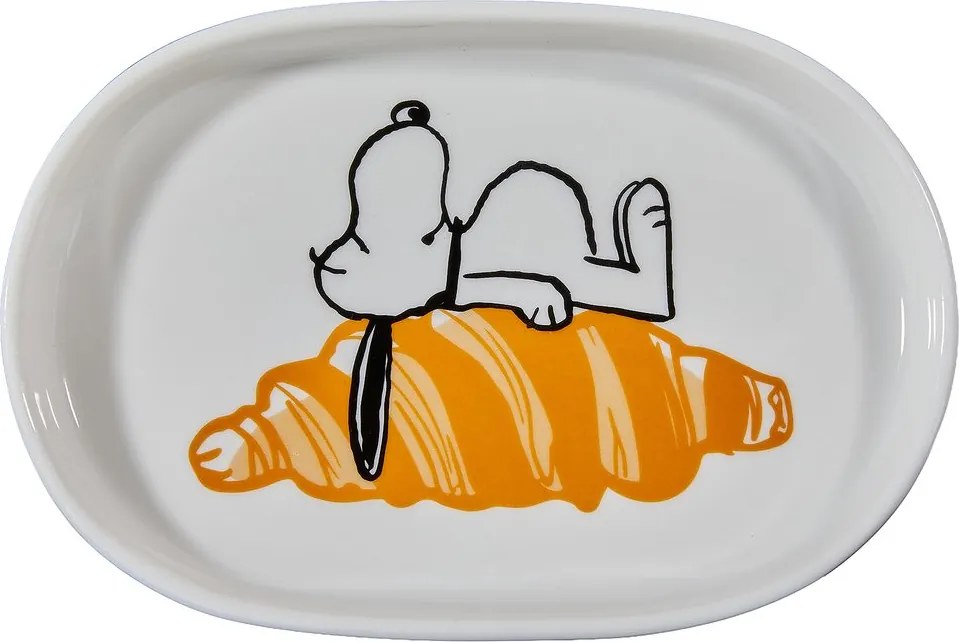 PEANUTS Talířek na šperky oválný Snoopy a croissant 15 x 10 cm