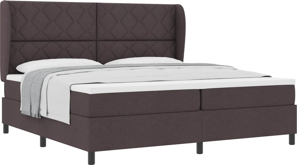 Postel s boxspringem s čelo Tmavě hnědá 200 x 200 cm textil 3340651