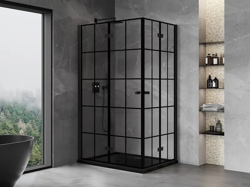 Mexen Mist-F Duo, skládací sprchový kout 110 x 70 cm, čiré sklo-černá mřížka, 8A6-110L-070P-70-77