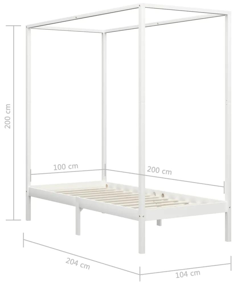 vidaXL Rám postele s nebesy bílý masivní borové dřevo 100 x 200 cm
