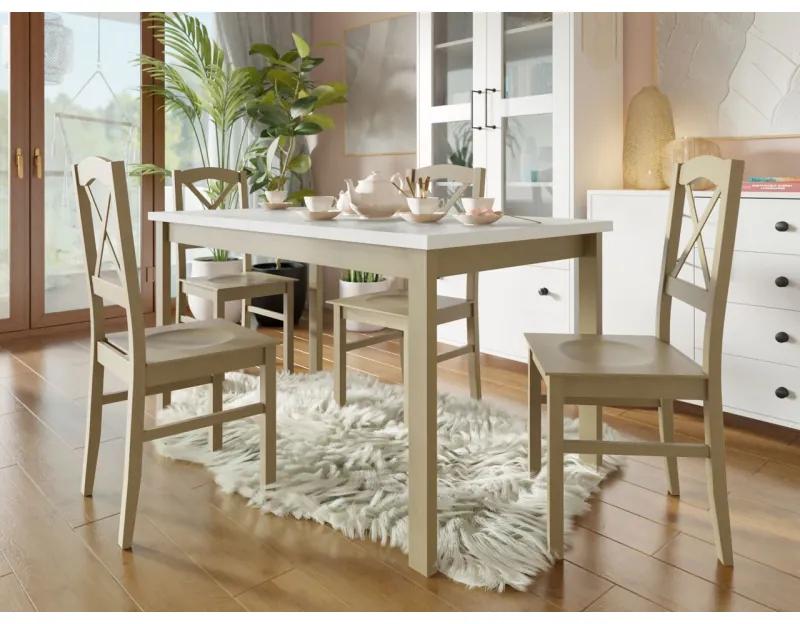 Jídelní stůl se 4 židlemi AL22, Barva dřeva: bílá-L, Barvy nožiček: Bíla