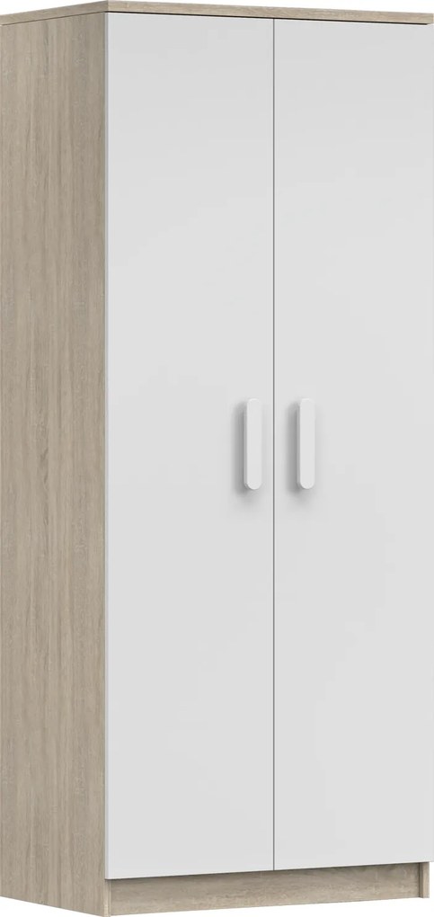 IDZ Šatní skříň SMYK III 2D 06, 80 cm Bílá / Dub Sonoma + Barevné úchytky Barva: Grafit
