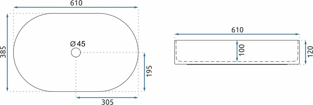 Rea Nadia, umyvadlo na desku 610x385x120 mm, černá matná, REA-U1062