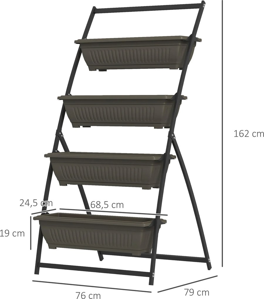 Outsunny Stojan na květiny Outsunny, stojan na květiny se 4 patry, police na květiny s otvory, police na květiny na schodišti, hnědá, 76 x 79 x 162 c…