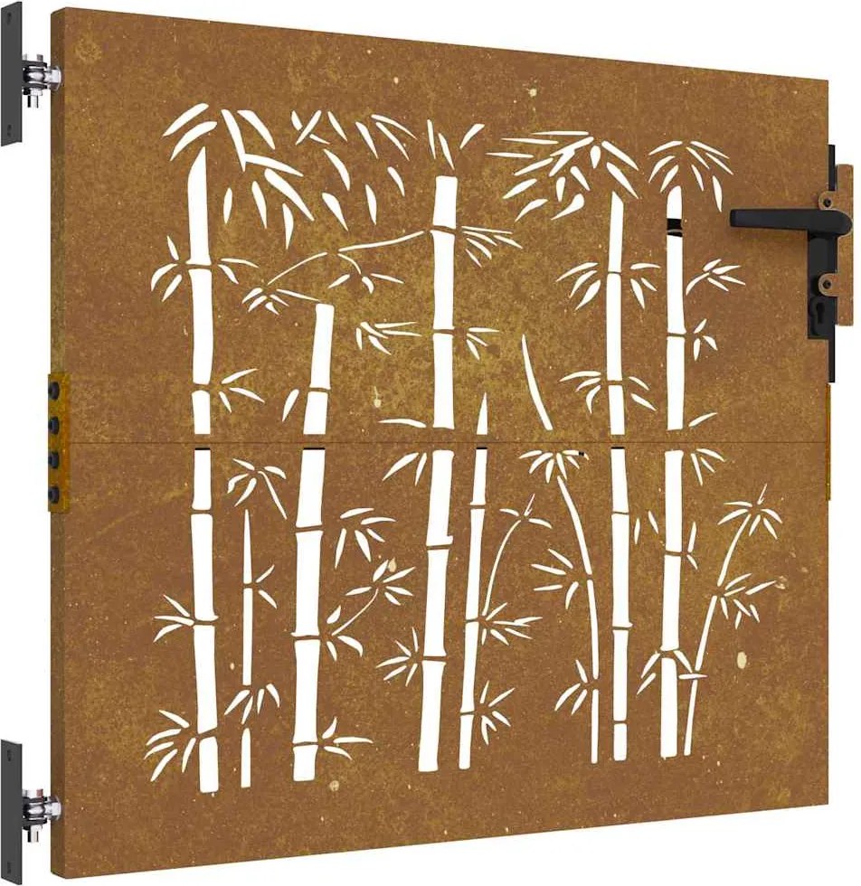 Zahradní branka 85 x 75 cm corten ocel bambusový design 153232