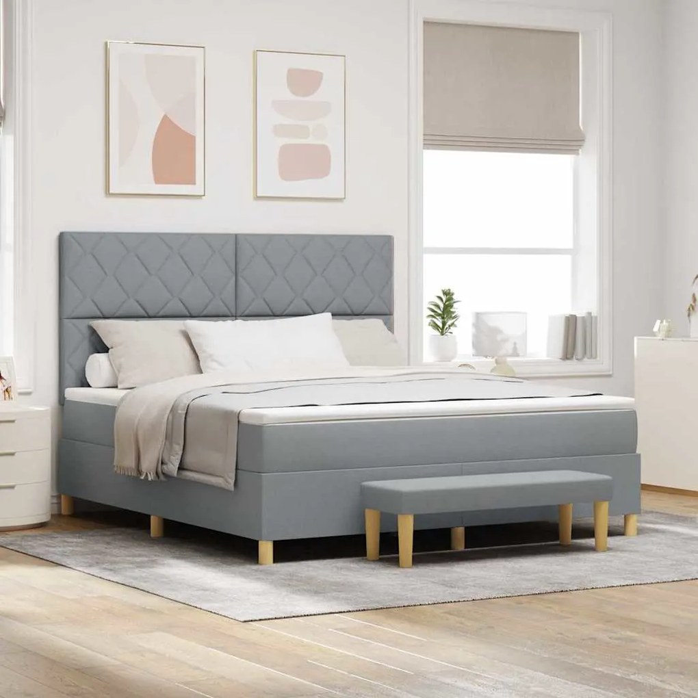 Postel s boxspringem s čelo Světle šedá 200 x 180 cm textil 3344394