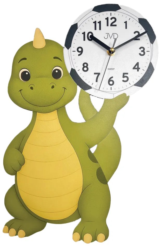 JVD Dětské zelené nástěnné netikající tiché hodiny JVD HJ111 - DINOSAURUS