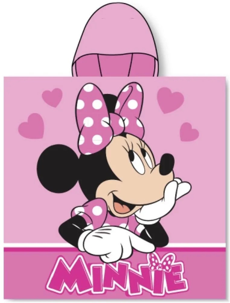 Dievčenské plážové pončo - osuška s kapucňou Minnie Mouse so srdiečkami - 100% bavlnené froté s gramážou 320 g/m²  - 55 × 110 cm