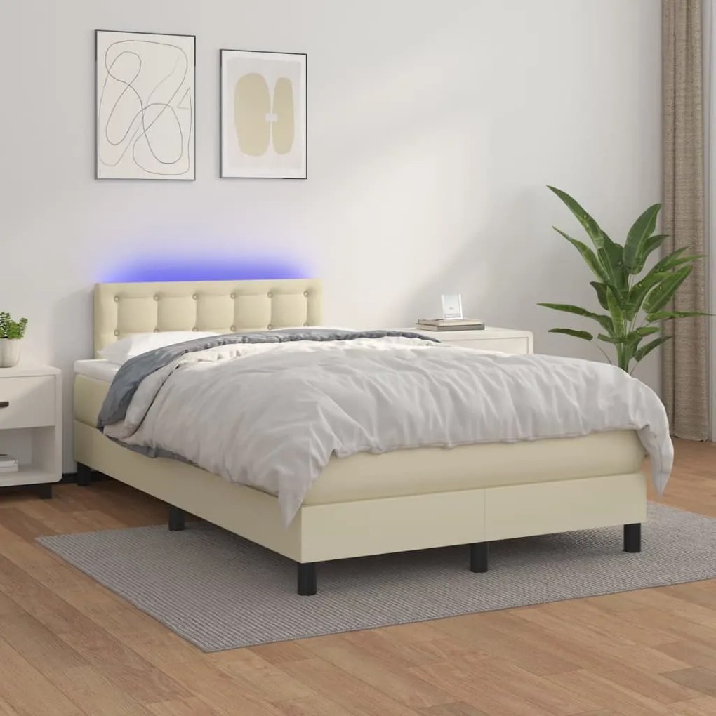 Box spring postel s matrací a LED krémová 120x200 cm umělá kůže 3134215