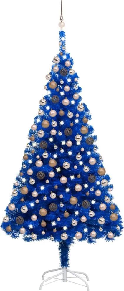vidaXL Umělý vánoční stromek s LED a sadou koulí 210 cm PET [3077510] Barva: Stříbrná a zlatá