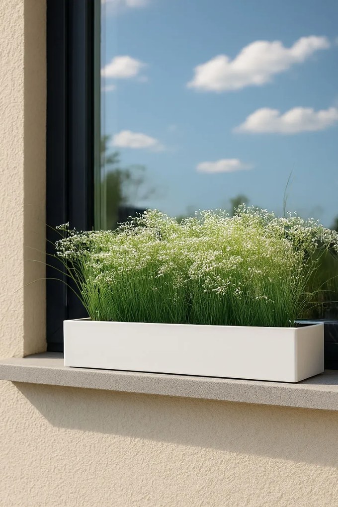 Balkonový truhlík FLOBO, sklolaminát, šířka 100 cm, bílý mat